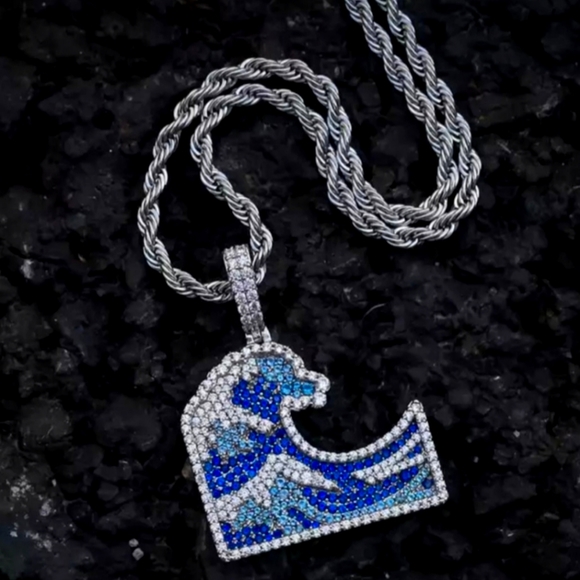 Artistic Drip | Jewelry | Colorful Iced Out Wave Pendant | Poshmark